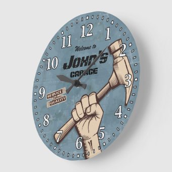 Garage Tools Man Cave Personalizable Retro-Style Large Clock | Zazzle