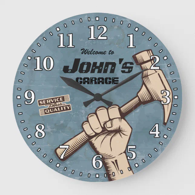 Garage Tools Man Cave Personalizable Retro-Style Large Clock | Zazzle