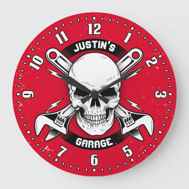 Garage Tools Man Cave Personalizable Retro-Style Large Clock | Zazzle
