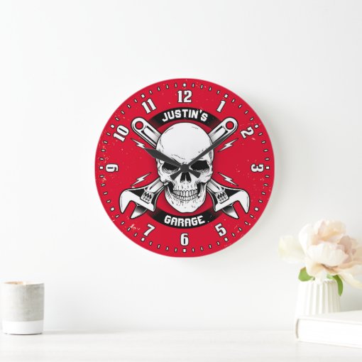 Garage Tools Man Cave Personalizable Retro-Style Large Clock | Zazzle