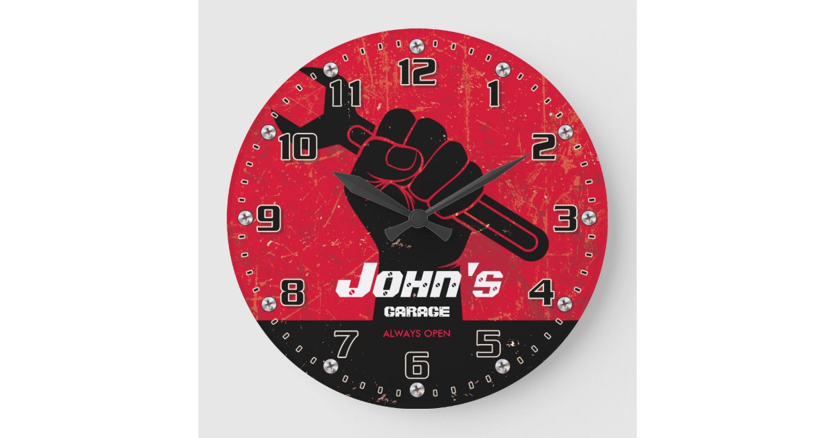 Garage Tools Man Cave Personalizable Retro-Style Large Clock | Zazzle
