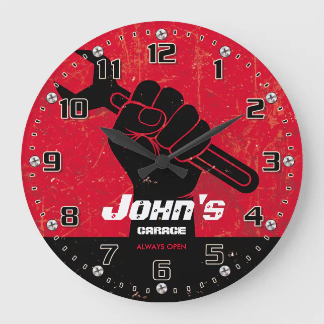 Garage Tools Man Cave Personalizable Retro-Style Large Clock | Zazzle