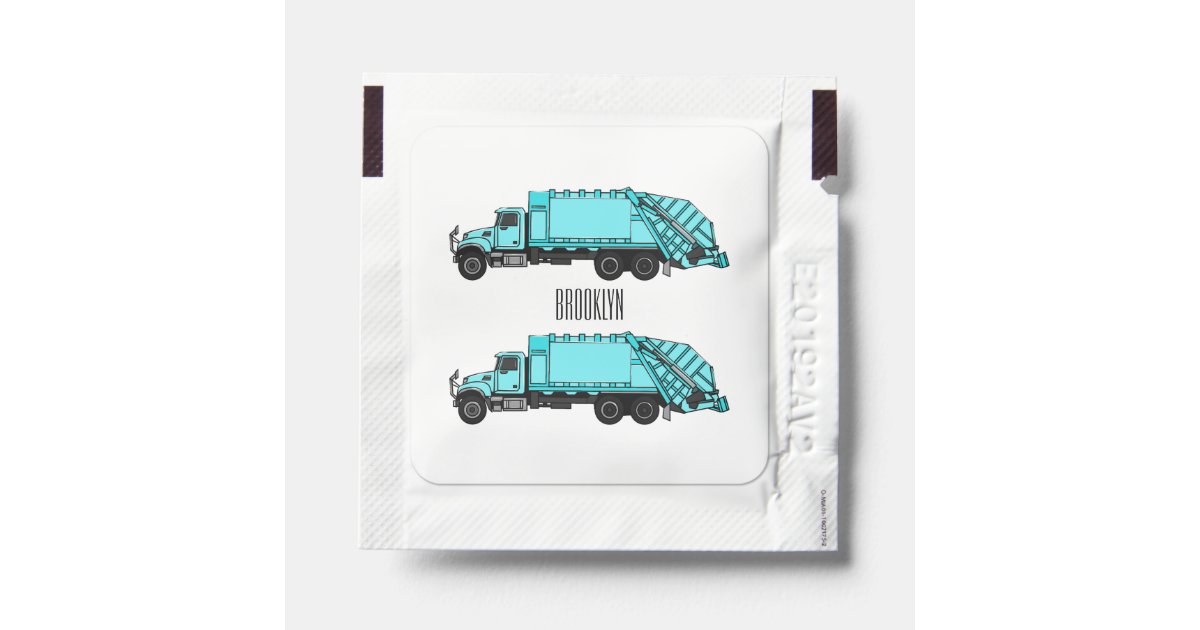 Garbage truck cartoon illustration hand sanitizer packet | Zazzle