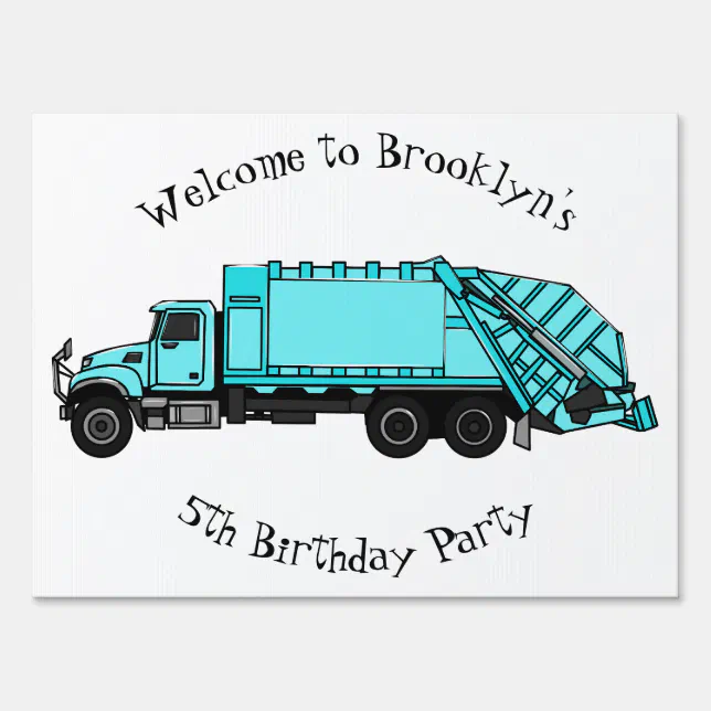 Garbage truck cartoon illustration sign | Zazzle