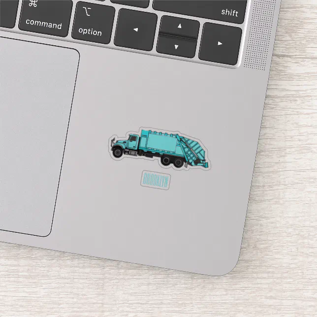 Garbage truck cartoon illustration sticker | Zazzle