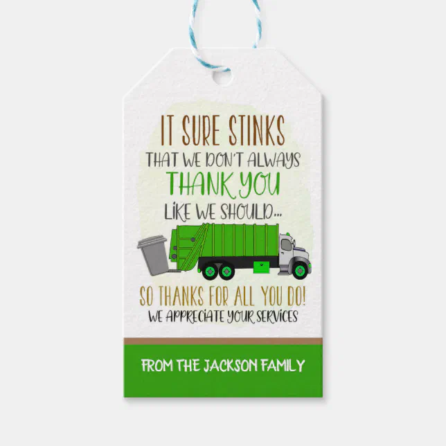 Garbage Truck Diver Gift Tag | Zazzle