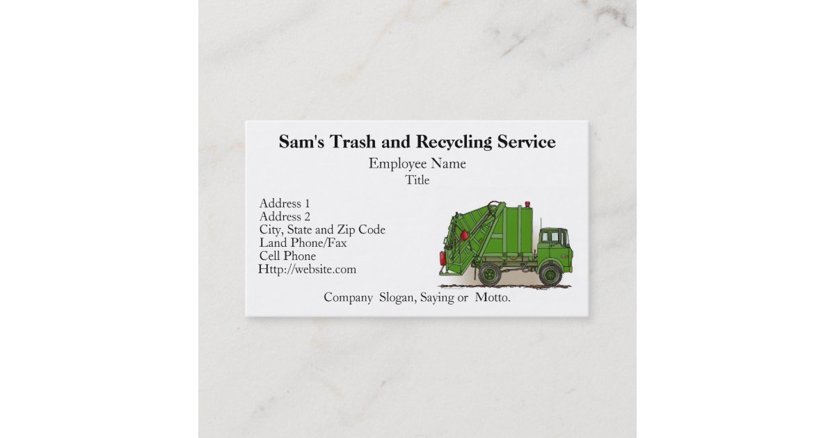 Garbage Truck Green Business Card | Zazzle