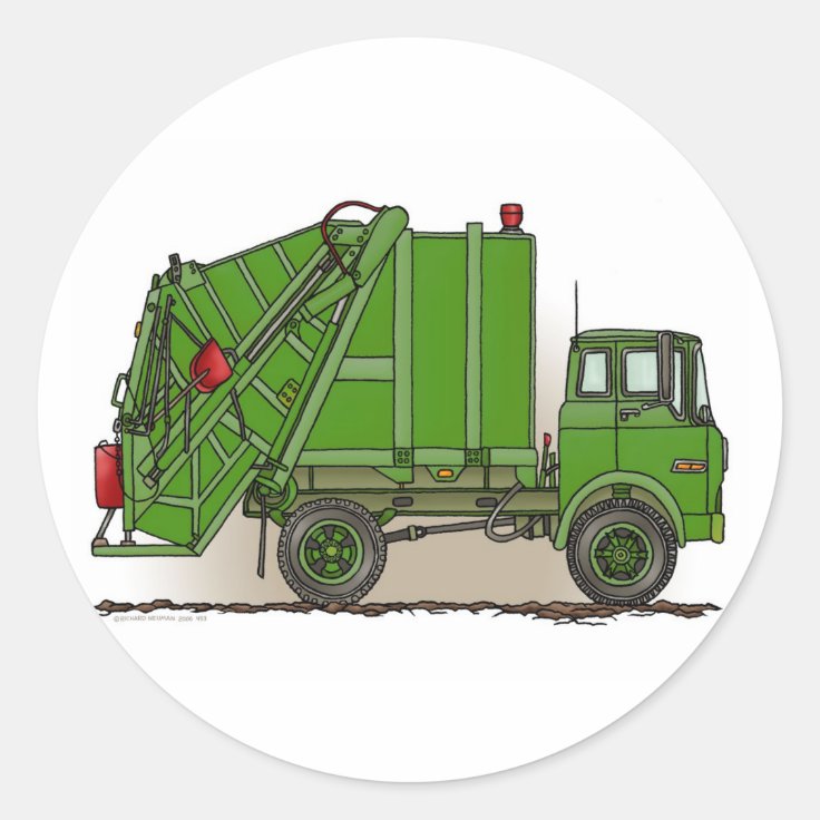 Garbage Truck Green Sticker | Zazzle