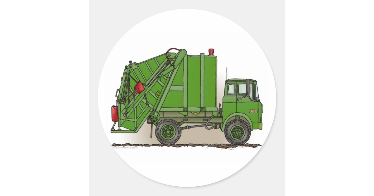 Garbage Truck Green Sticker | Zazzle