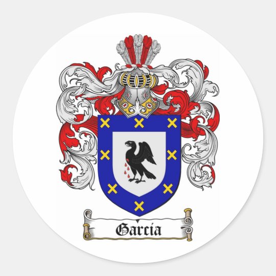 GARCIA FAMILY CREST - GARCIA COAT OF ARMS CLASSIC ROUND STICKER ...