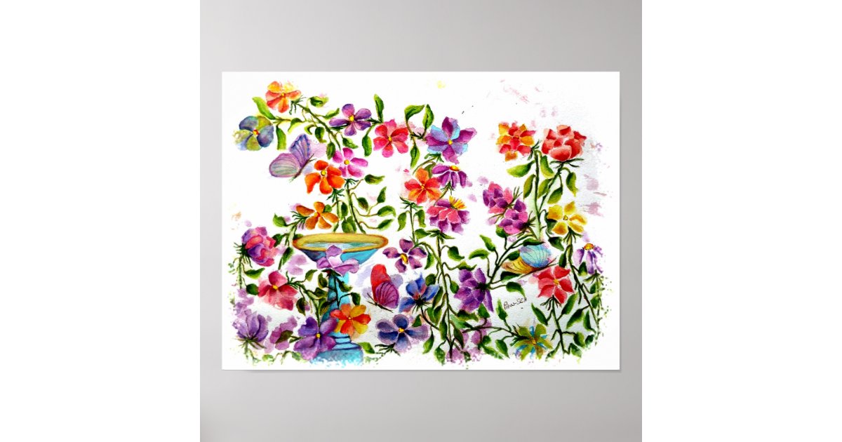 Garden Bird Bath Poster | Zazzle