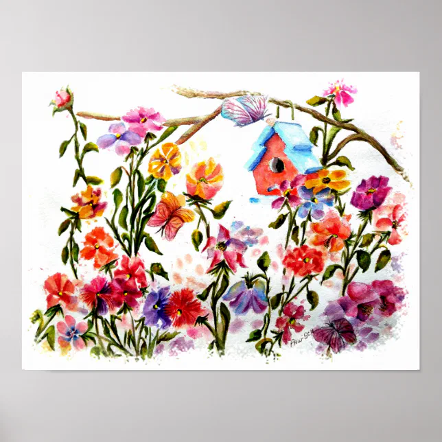 Garden Bird House Poster | Zazzle