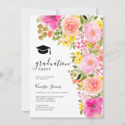 Garden bohemian watercolor flowers graduation invitation | Zazzle