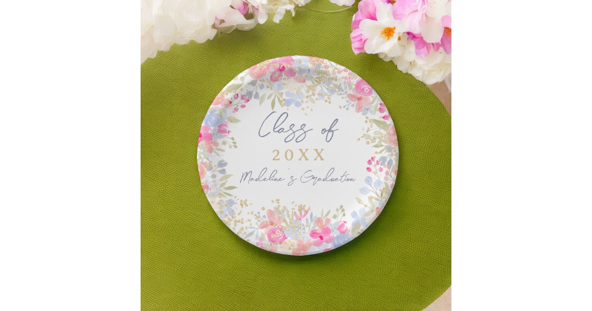 Garden boho pastel wildflowers graduation paper plates | Zazzle