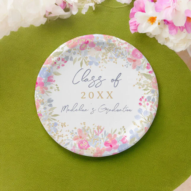 Garden boho pastel wildflowers graduation paper plates | Zazzle