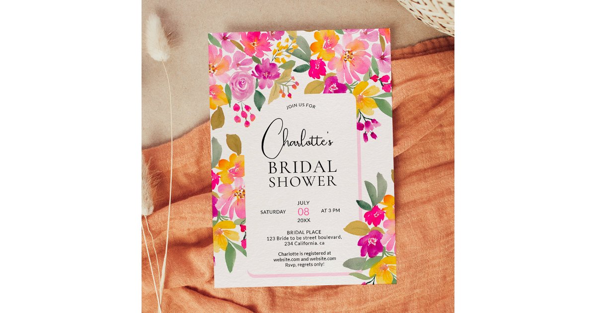 Garden bright floral watercolor bridal shower invitation | Zazzle