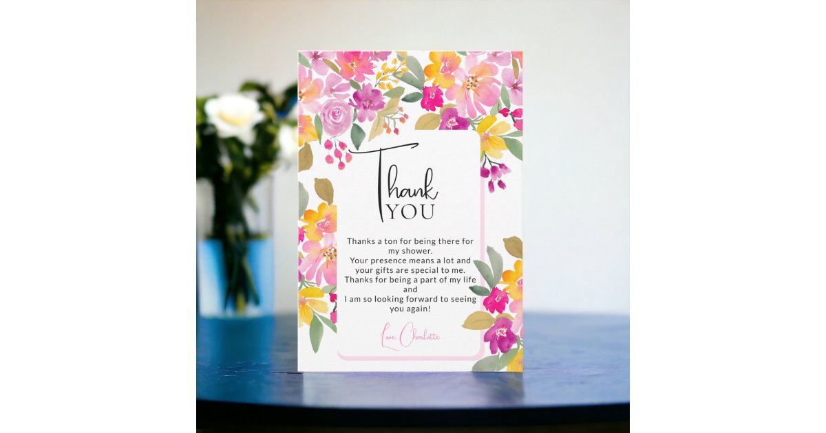 Garden bright floral watercolor bridal shower thank you card | Zazzle