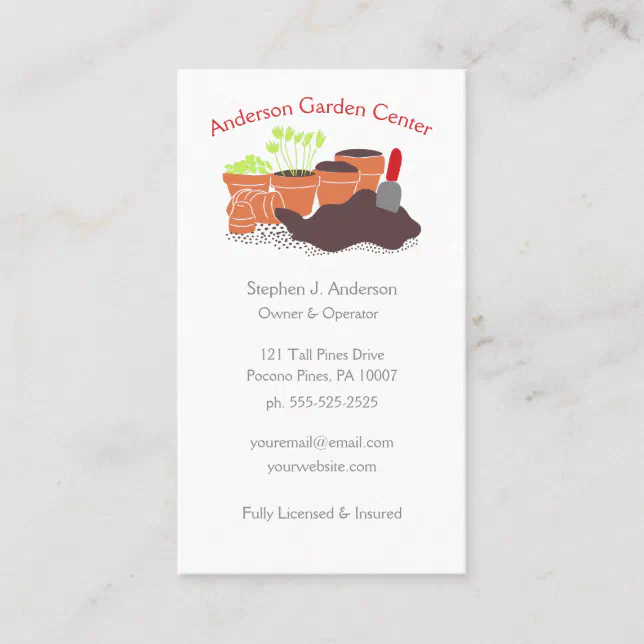 Garden Center Gardening Flower Pots Business Card | Zazzle