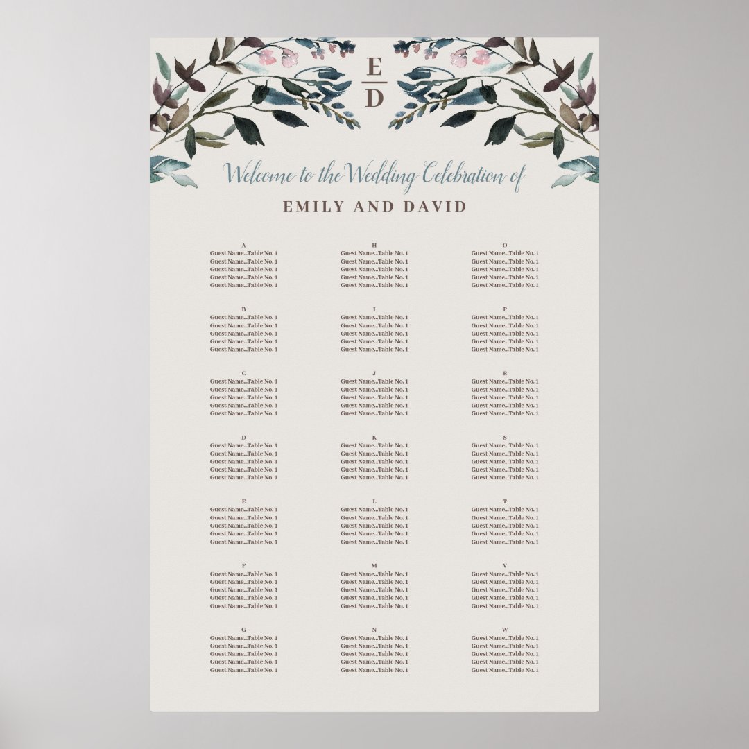Garden Crest | Eggshell Alphabetical Seating Chart | Zazzle