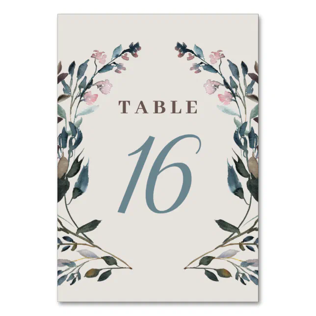 Garden Crest | Eggshell | Floral Blue Wedding Table Number | Zazzle
