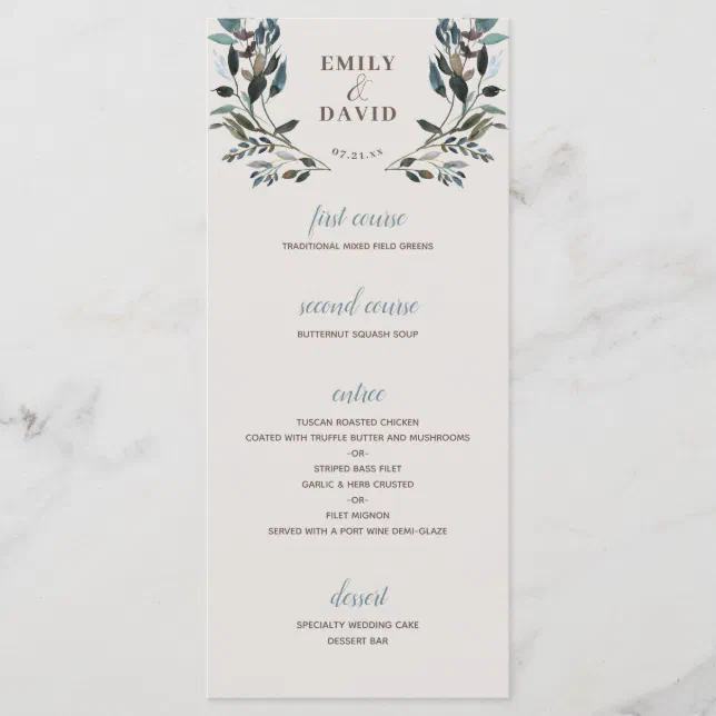 Garden Crest | Eggshell | Wedding 4 Course Menu | Zazzle