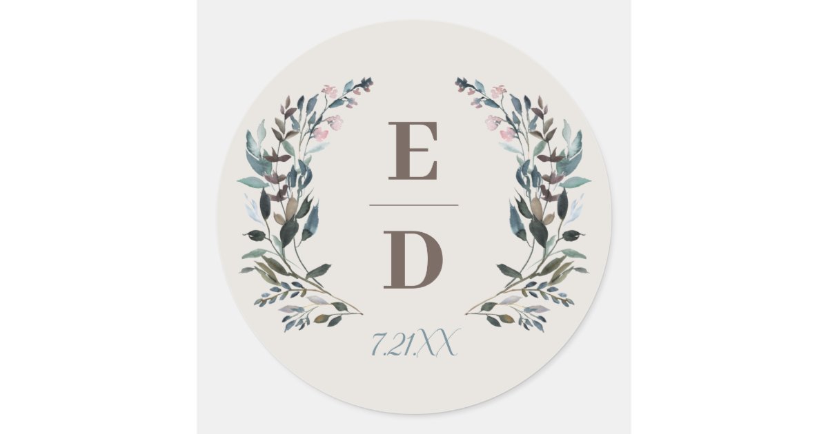 Garden Crest | Eggshell | Wedding Monogram Date Classic Round Sticker ...