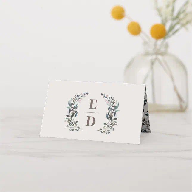 Garden Crest | Eggshell | Wedding Monogram Table Place Card | Zazzle