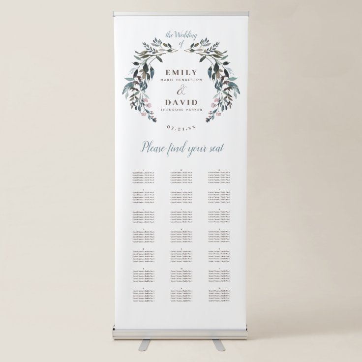 Garden Crest Floral Alphabetical Seating Chart Retractable Banner | Zazzle