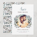 Garden Crest | White Blue Wedding Floral Photo Save The Date | Zazzle