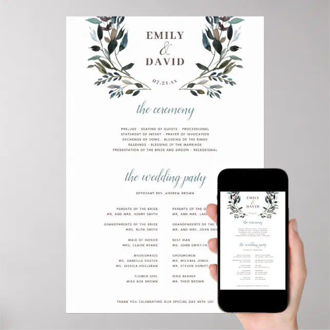 Garden Crest | White Floral Ceremony Program Sign | Zazzle