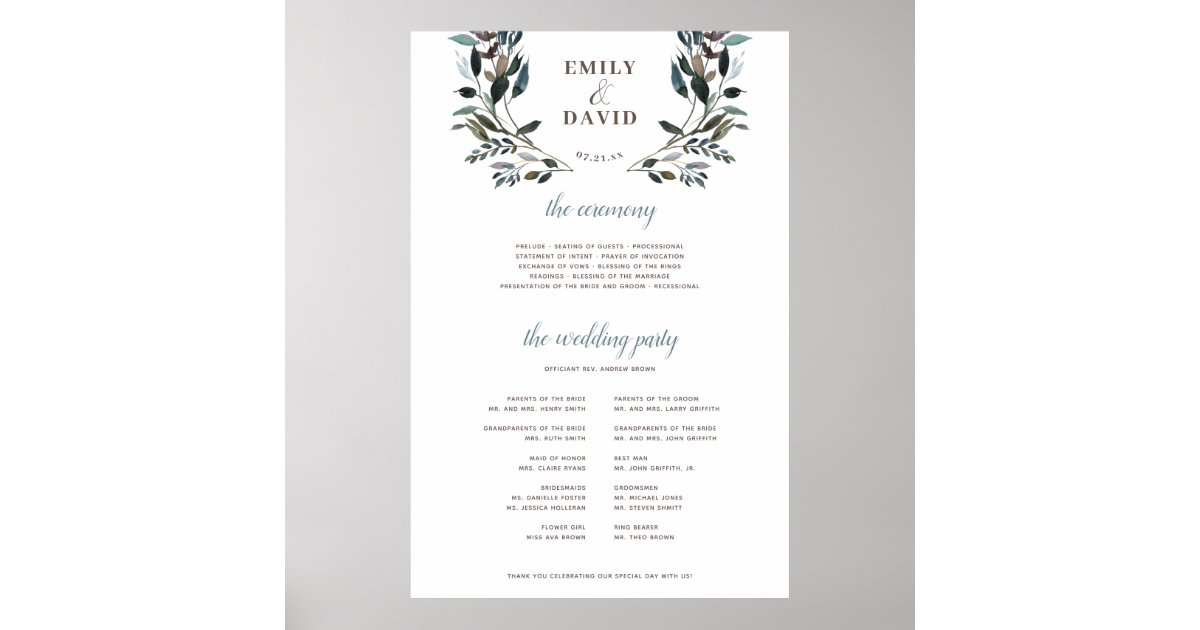 Garden Crest | White Floral Ceremony Program Sign | Zazzle
