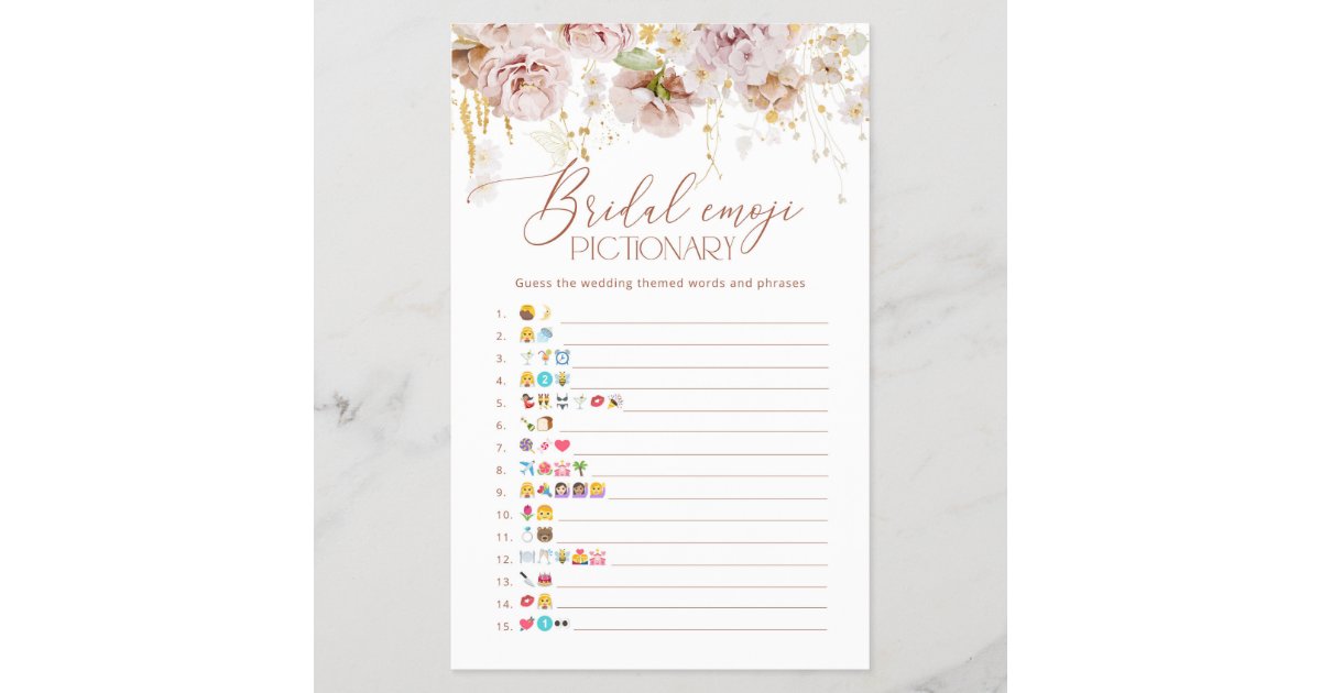 Garden floral bridal emoji pictionary game | Zazzle