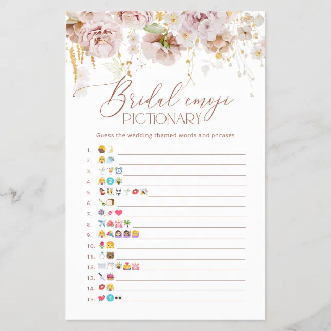 Garden floral bridal emoji pictionary game | Zazzle