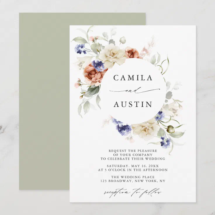 Garden Floral Circle Frame Wedding Invitation | Zazzle
