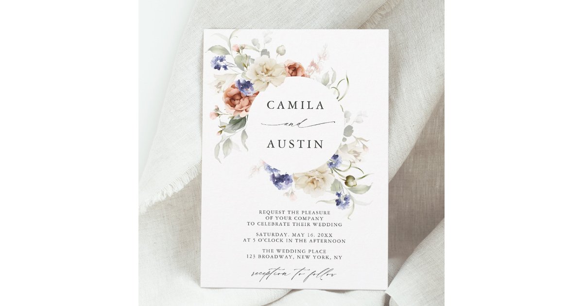 Garden Floral Circle Frame Wedding Invitation | Zazzle