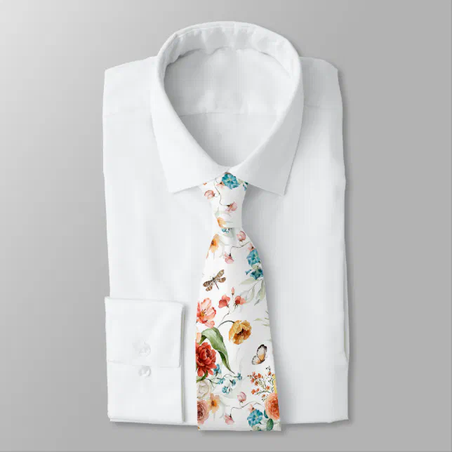 Garden Floral Pattern Neck Tie | Zazzle