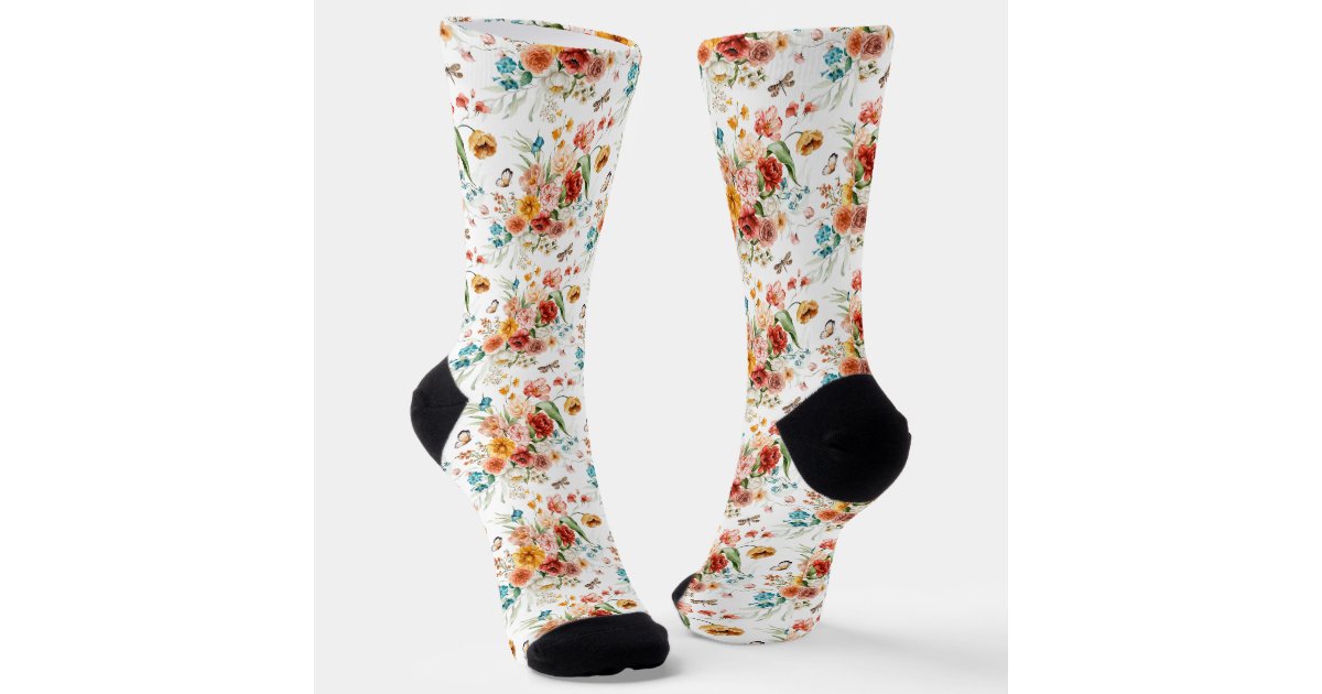 Garden Floral Pattern Socks | Zazzle