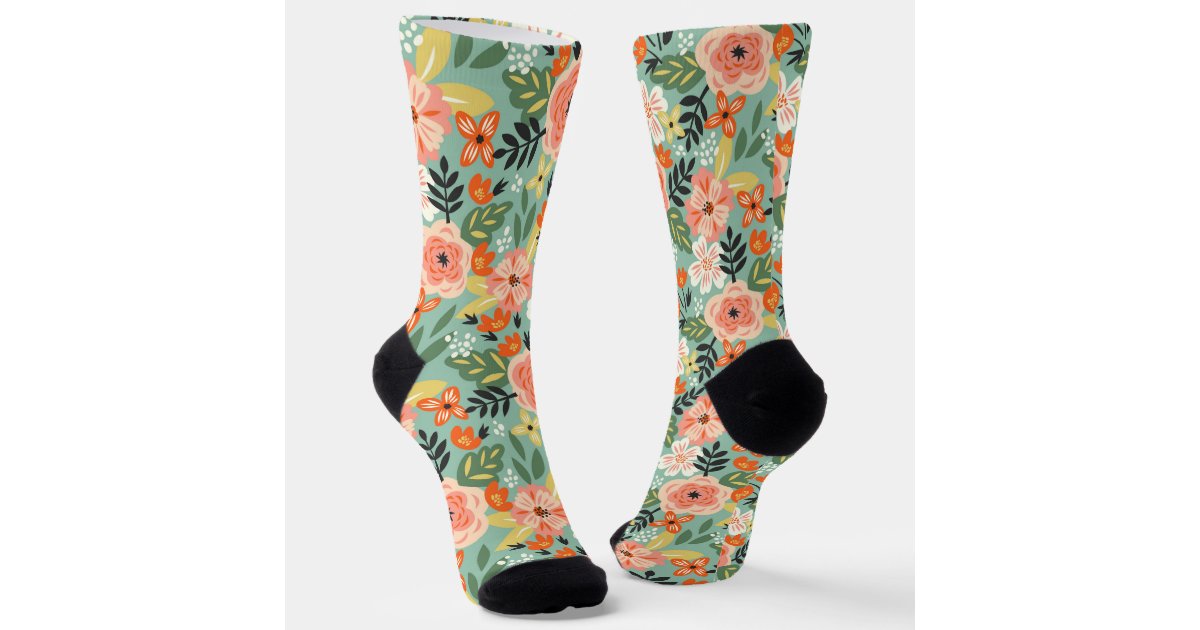 Garden Floral Pattern Socks | Zazzle