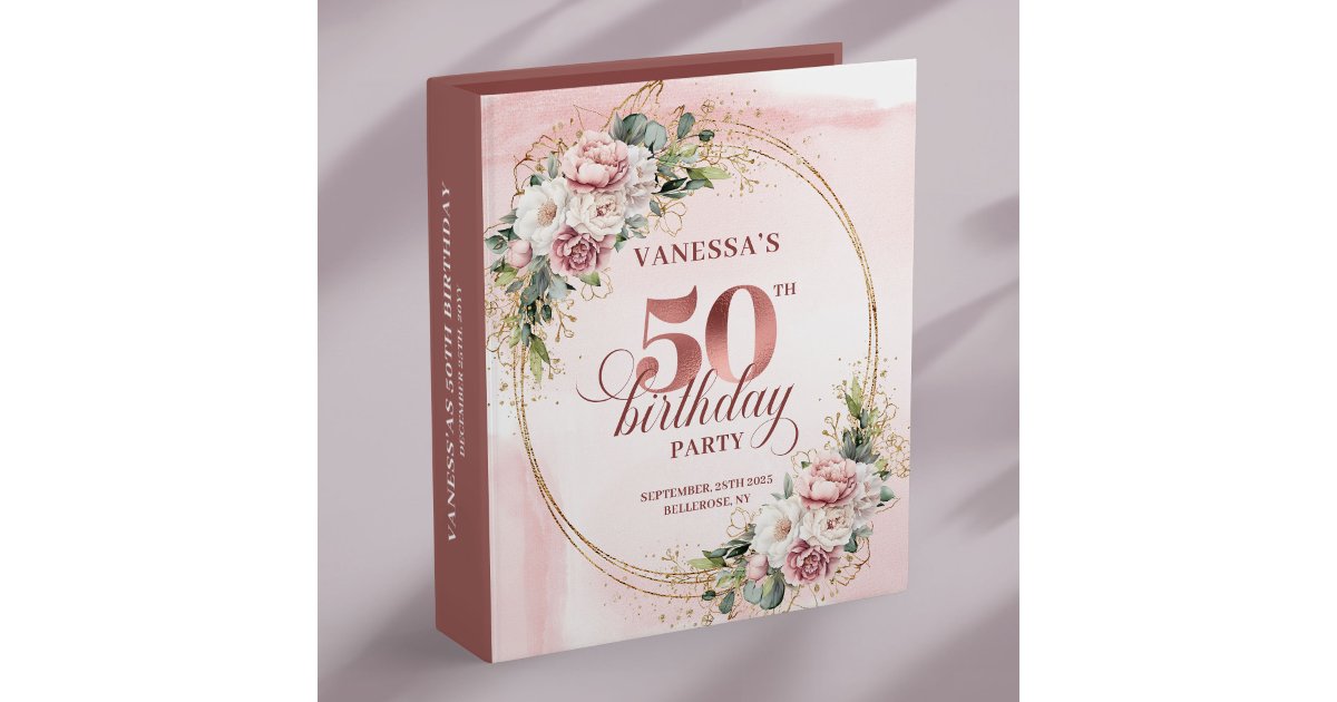 Garden Floral Rose Gold 50th Birthday Keepsake 3 Ring Binder | Zazzle