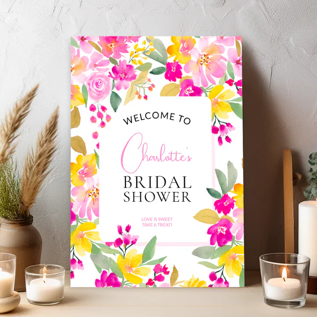 Garden floral watercolor bridal shower welcome poster | Zazzle