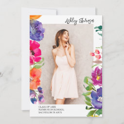 Garden floral watercolor photo graduation invitation | Zazzle