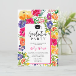 Garden floral watercolor photo graduation invitation | Zazzle