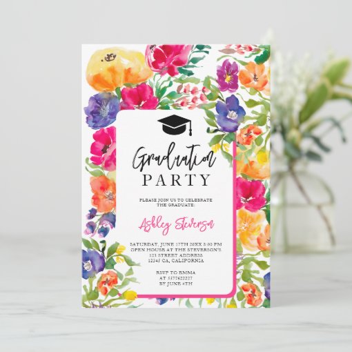 Garden floral watercolor photo graduation invitation | Zazzle