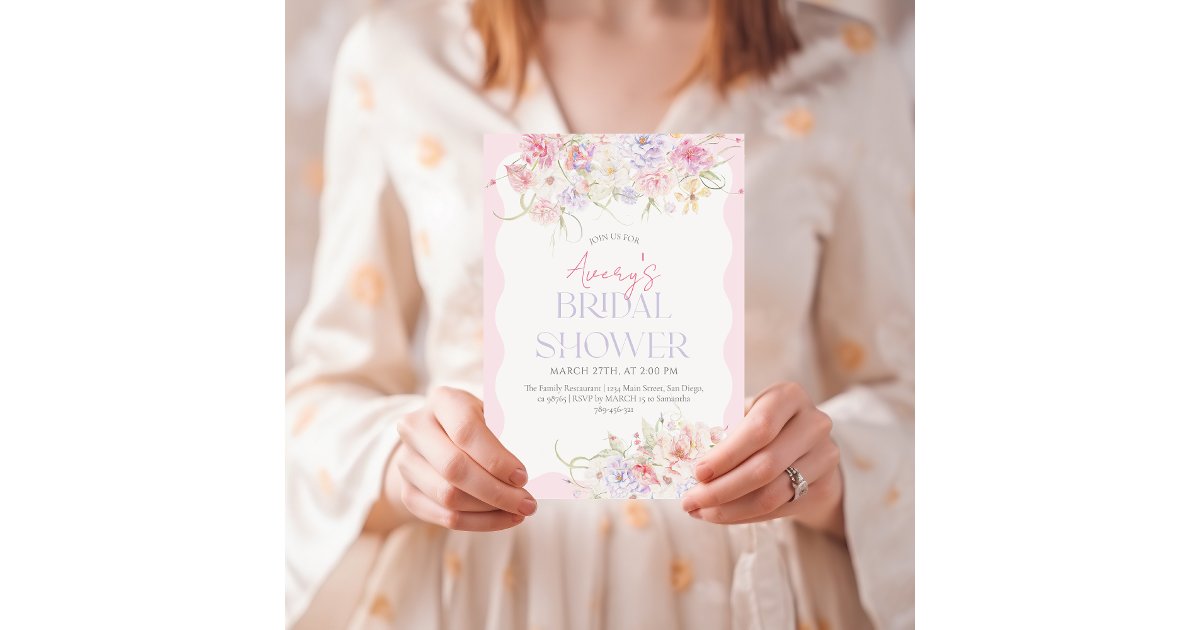 Garden Floral Wavy Wildflower Modern Bridal Shower Invitation | Zazzle