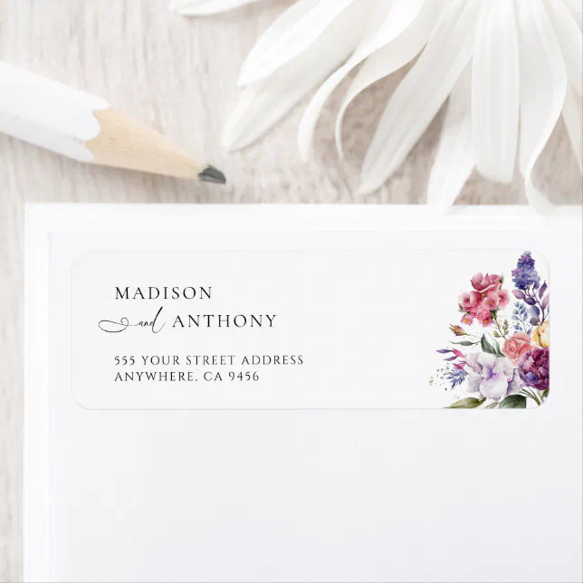 Garden Flower Calligraphy Return Address Label | Zazzle