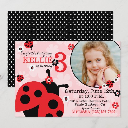Garden flowers and Lady Bugs Birthday Invite | Zazzle.com