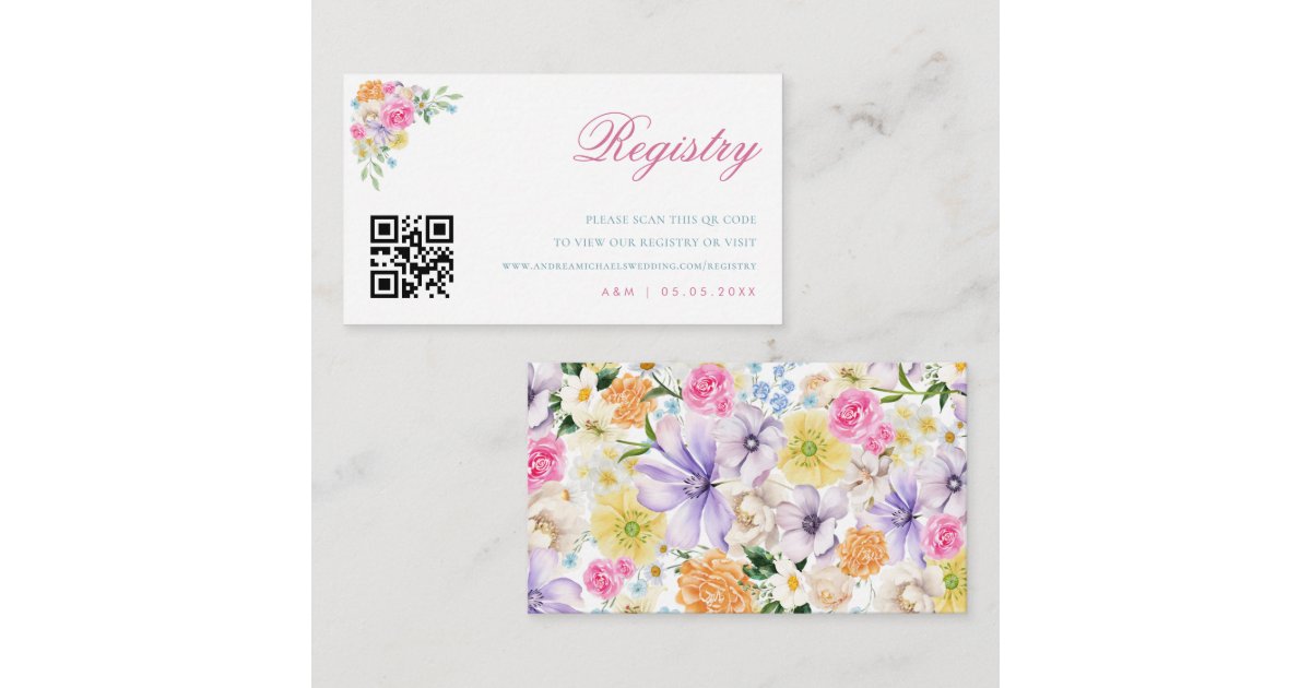 Garden Flowers Bloom Qr Code Wedding Gift Registry Enclosure Card | Zazzle