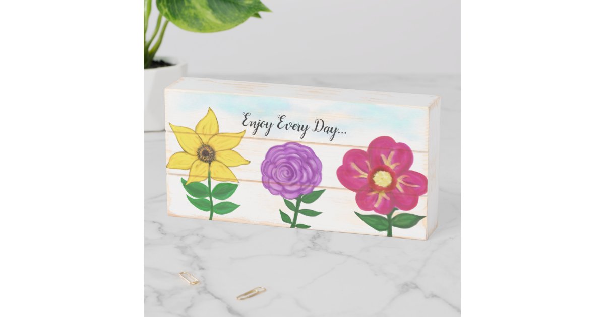 Garden Flowers Blue Sky Wooden Box Sign | Zazzle