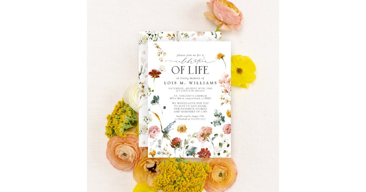 Garden Flowers Celebration of Life Invitation | Zazzle