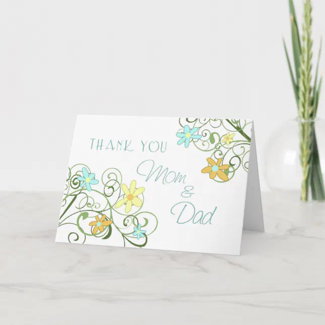 Garden Flowers Parents Wedding Day Thank You Card | Zazzle